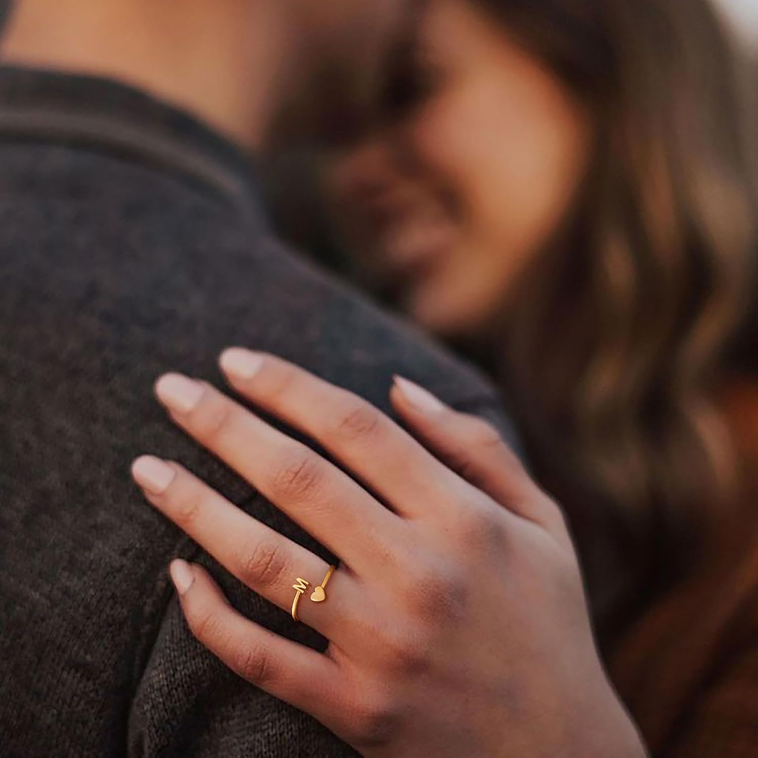 Gold Rings for Women Non Tarnish 14K Gold Plated Heart Initial Ring ...