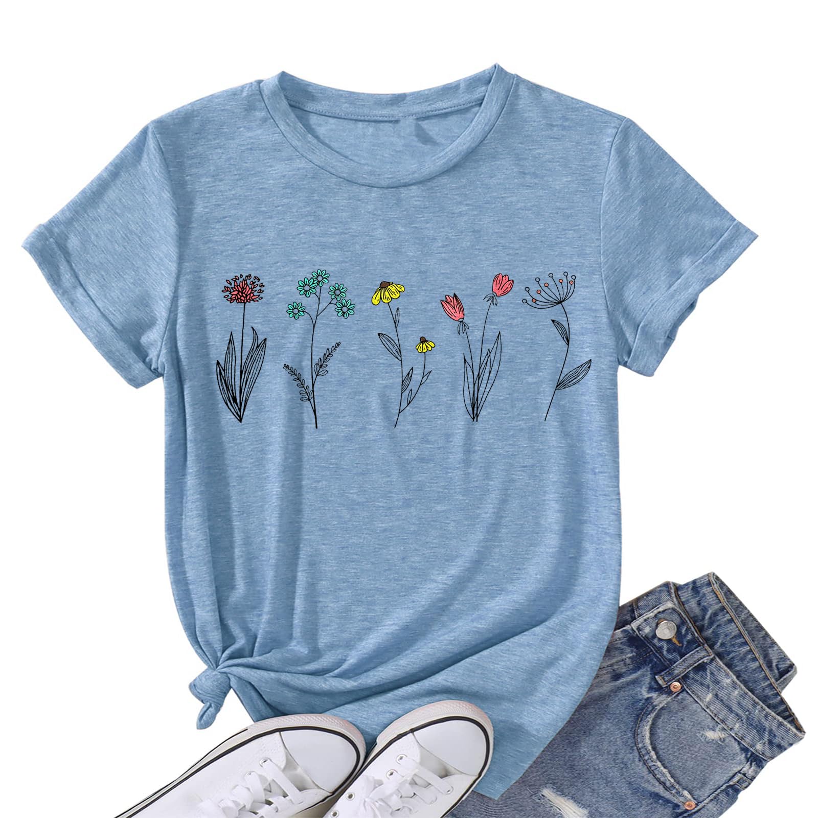 Wildflower Shirts for Women Causal Summer Flower Graphic Tees Cute ...