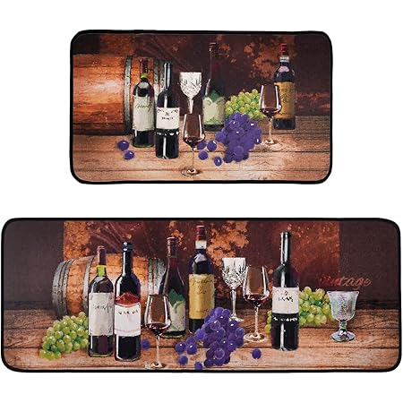 Amazon.com: 2 Piece Wine Kitchen Rug Set, 3D Wine Glasses Kitchen Rugs ...