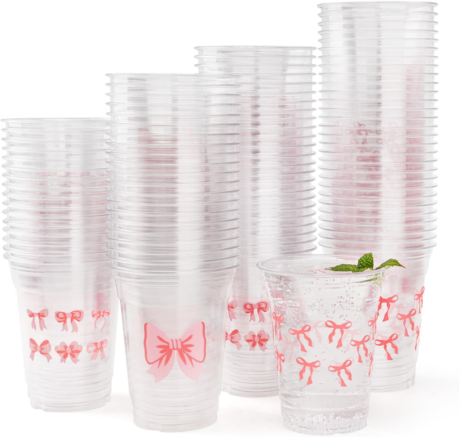 Amazon.com: Yicentdp 150 Pack Pink Bow Party Plastic Cups 12 oz ...