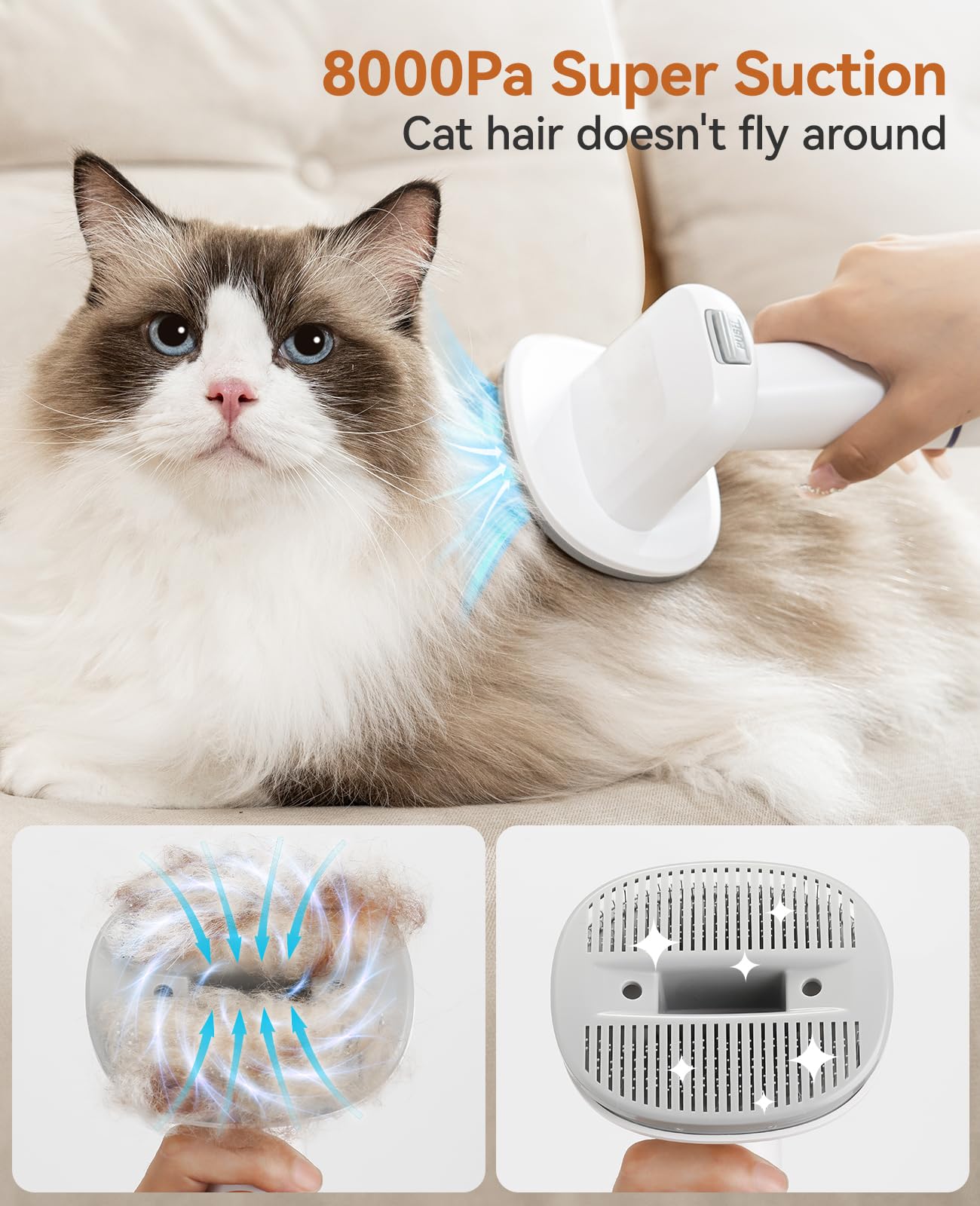 oneisall Cat Hair Vacuum&Grooming Kit, Quiet Pet Grooming Vacuum Brush ...