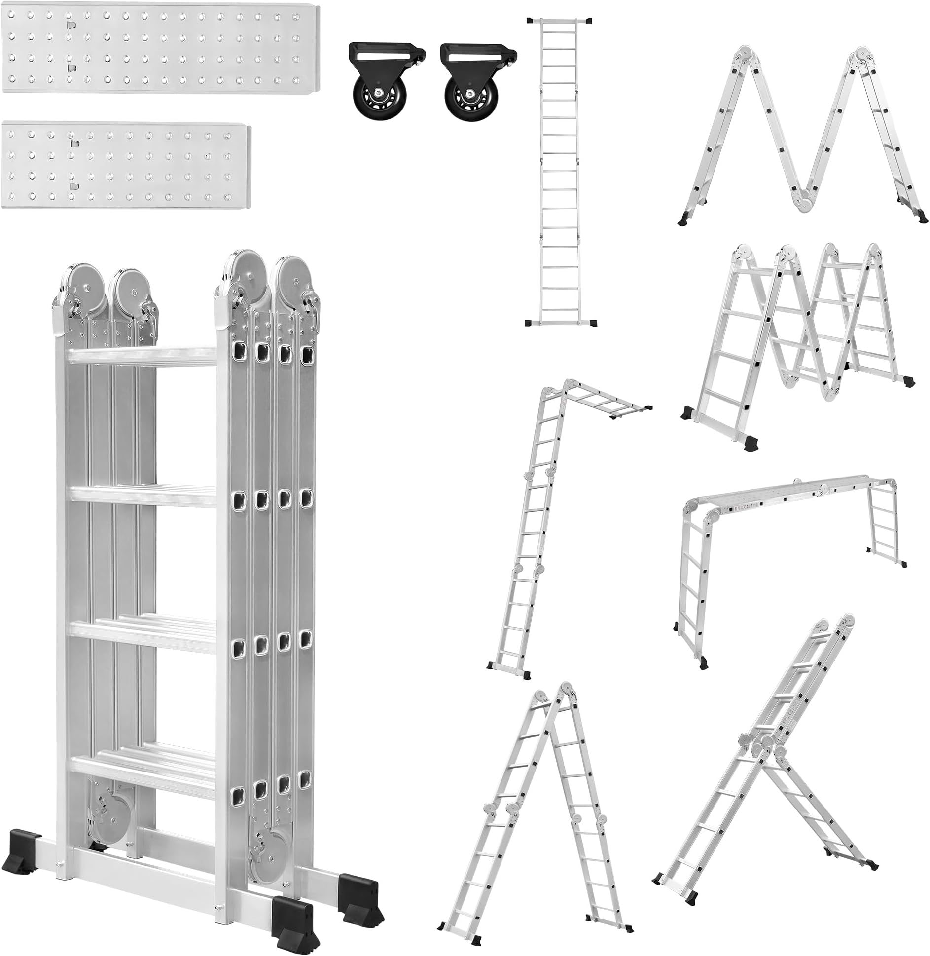 Ansobea 4.7M Aluminium Mehrzweckleiter 4x4 Stufen, Multifunktionsleiter mit plattform, Leiter ...