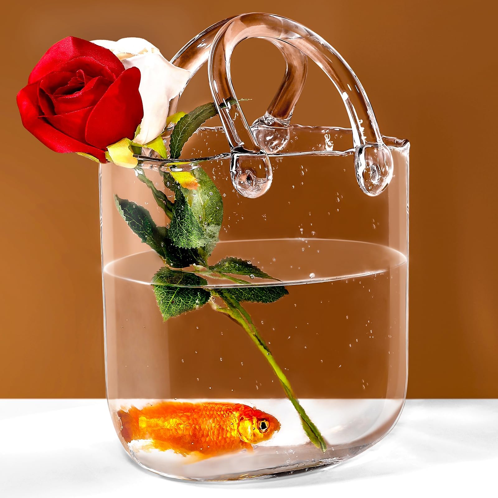 Amazon.com: Glass Purse Vase – Handmade Transparent Handbag Flower Vase ...