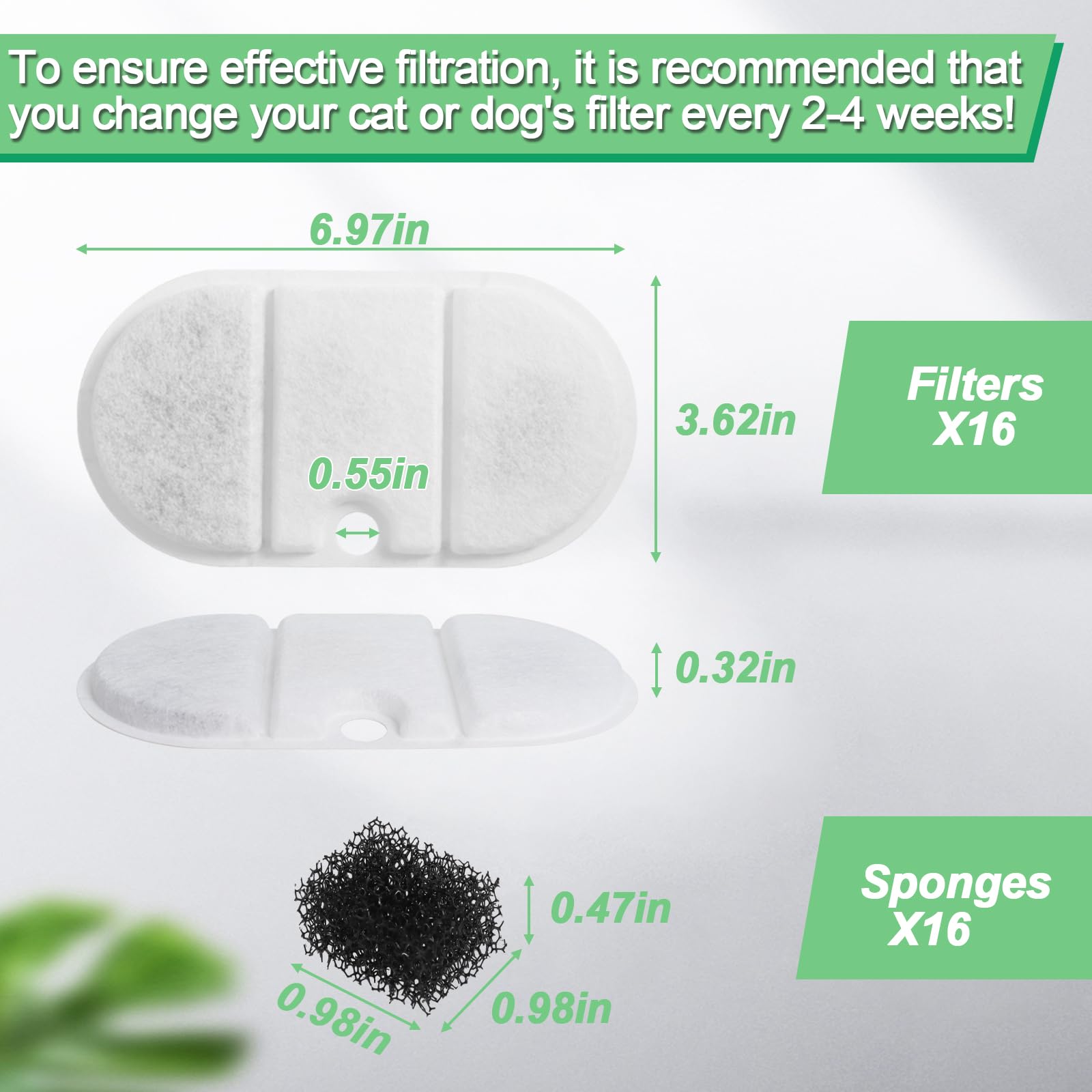 16 Packs Cat Water Fountain Replacement Filters Compatible with ...
