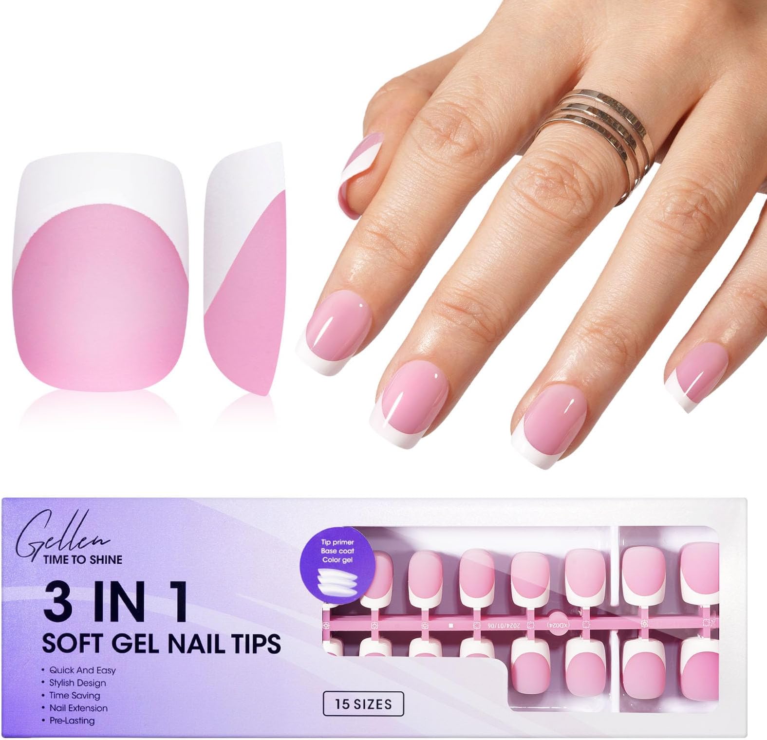 Amazon.com: Gellen French Soft Gel Nail Tips - 150 pcs Pink French Tip ...
