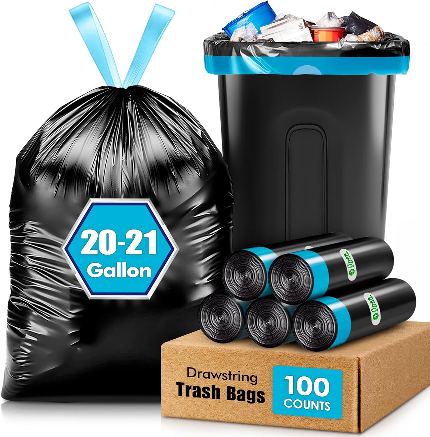 Amazon.com: 20 Gallon 100 Counts Large Drawstring Trash Bags Fit 20-21 ...