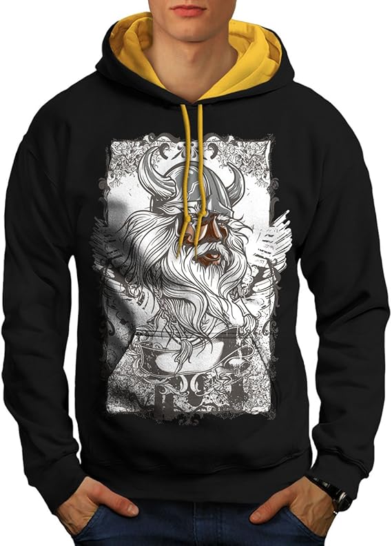 Wellcoda North Warrior Viking Mens Contrast Hoodie, Nordic Casual ...