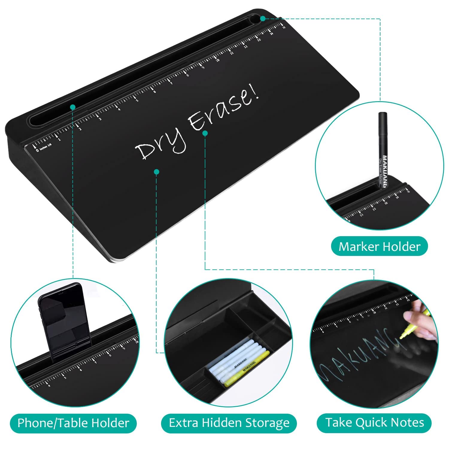 Small Glass Desktop Whiteboard with Ruler Marker Desk Glass Dry Erase ...