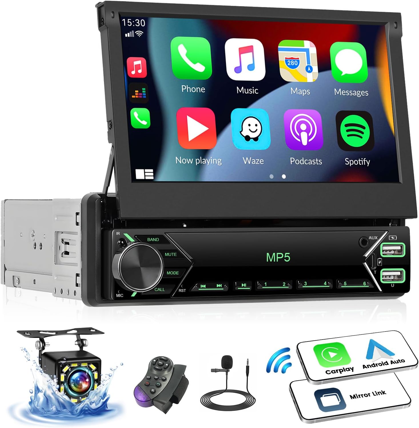 Amazon.com: Single Din Touchscreen Radio with CarPlay: Bluetooth Car ...