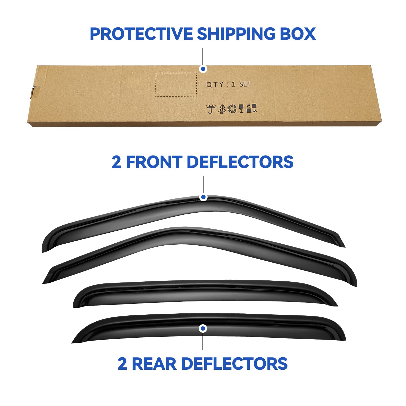 YQAUTEC Window Visors Rain Guards Shield for 2001-2007 Chevy Silverado ...