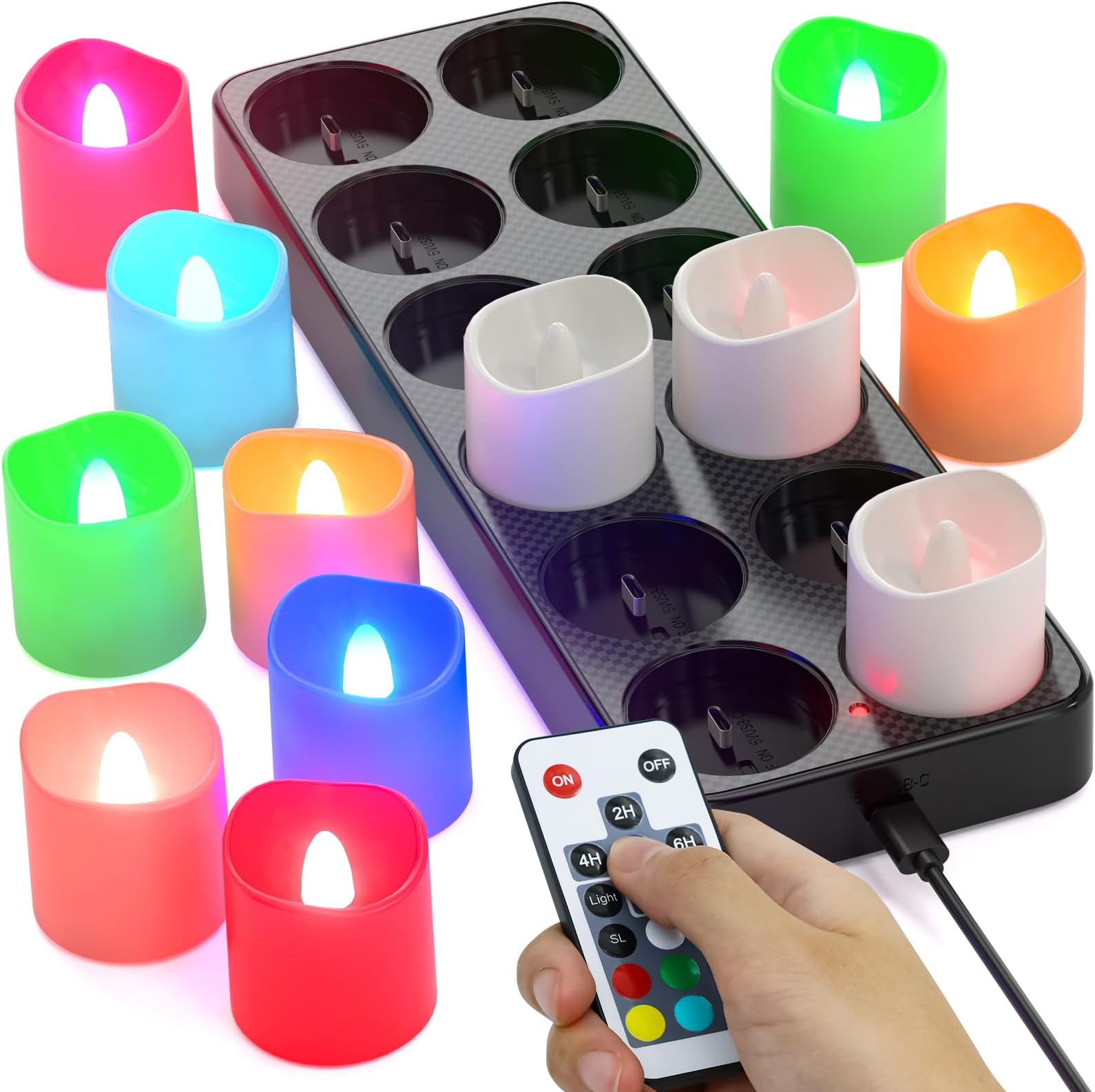Amazon.com: SoulBay 12pcs Rechargeable Tea Lights Candles with Charging ...