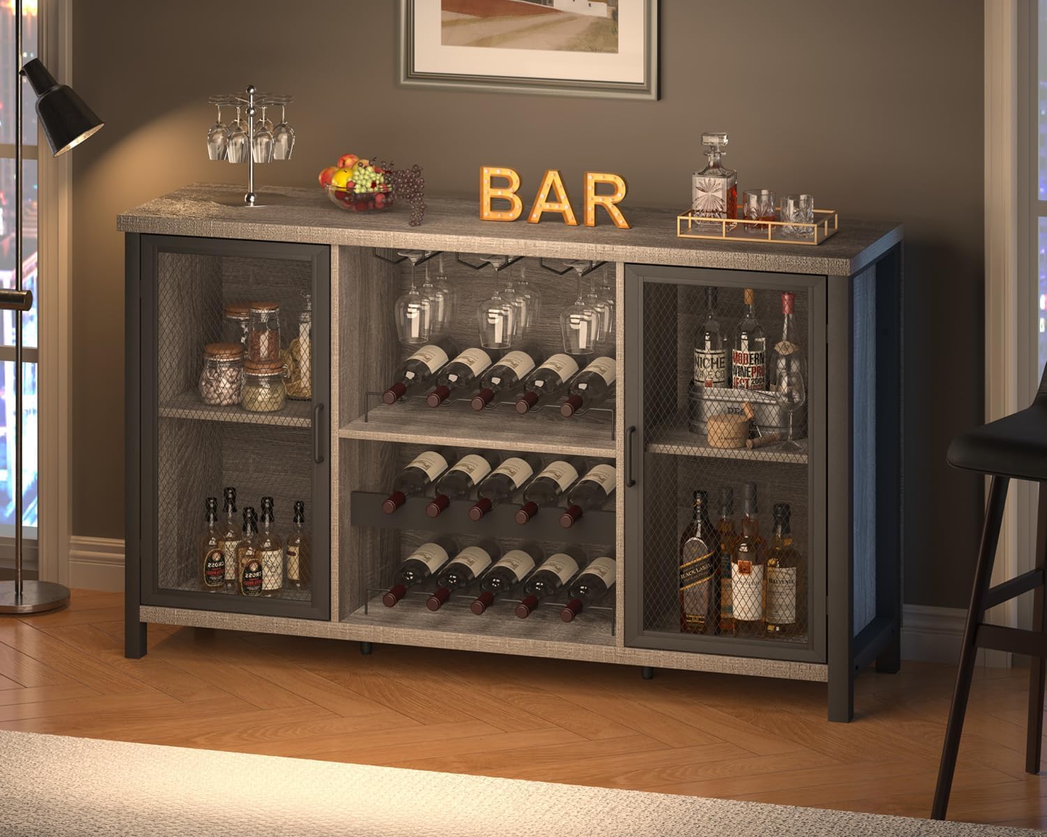 Amazon.com: wanan 52" Rustic Liquor Bar Cabinet, Industrial Coffee Wine ...