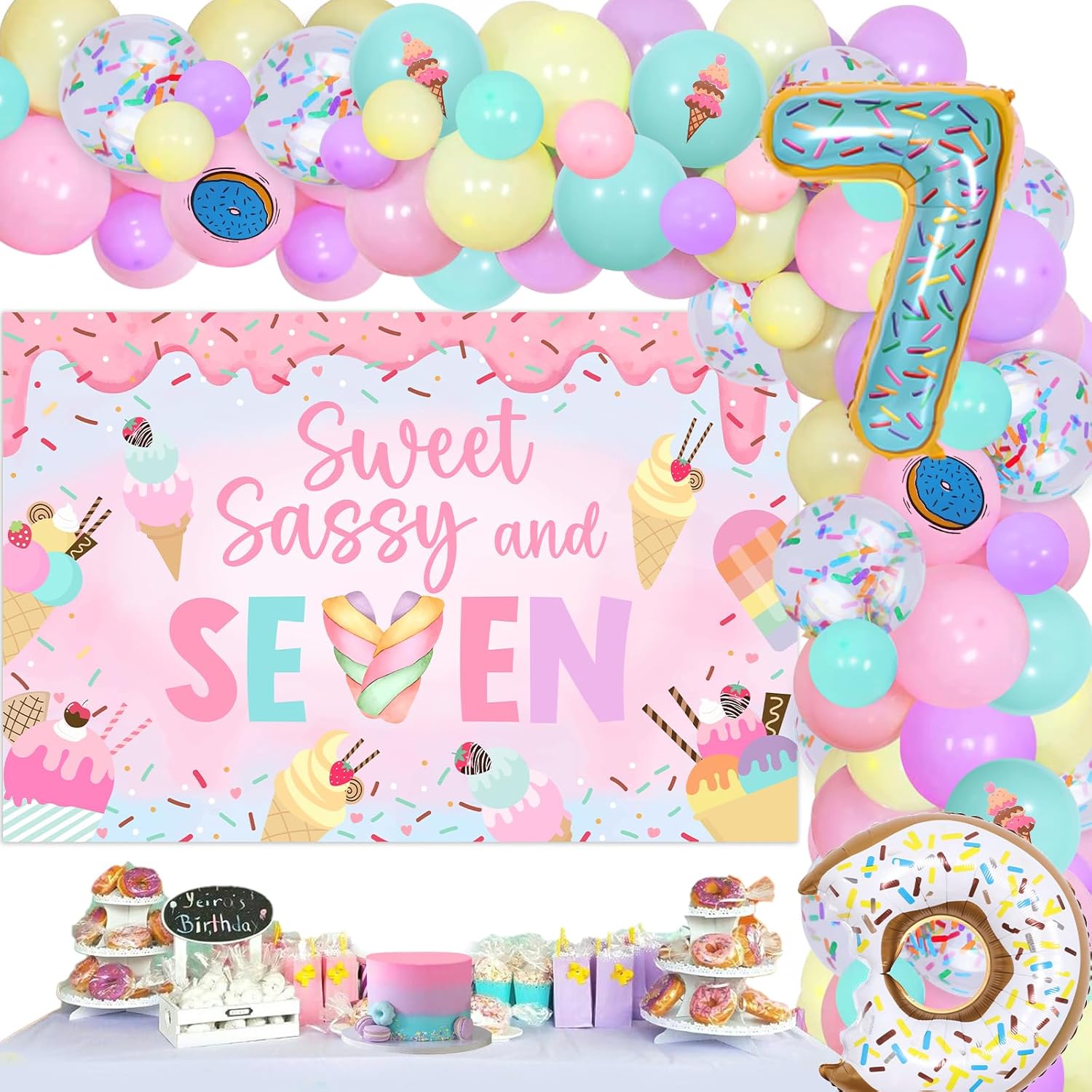Amazon.com: Kreatwow Donut 7th Birthday Party Decorations Sweet Sassy ...