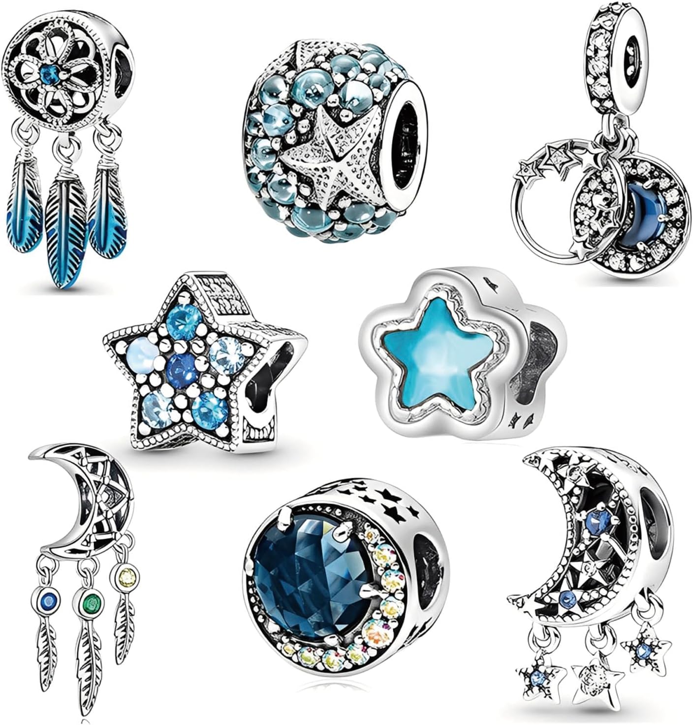 8 Pcs Charms for Pandora Bracelet, Bracelet Charms, Sparking Silver ...