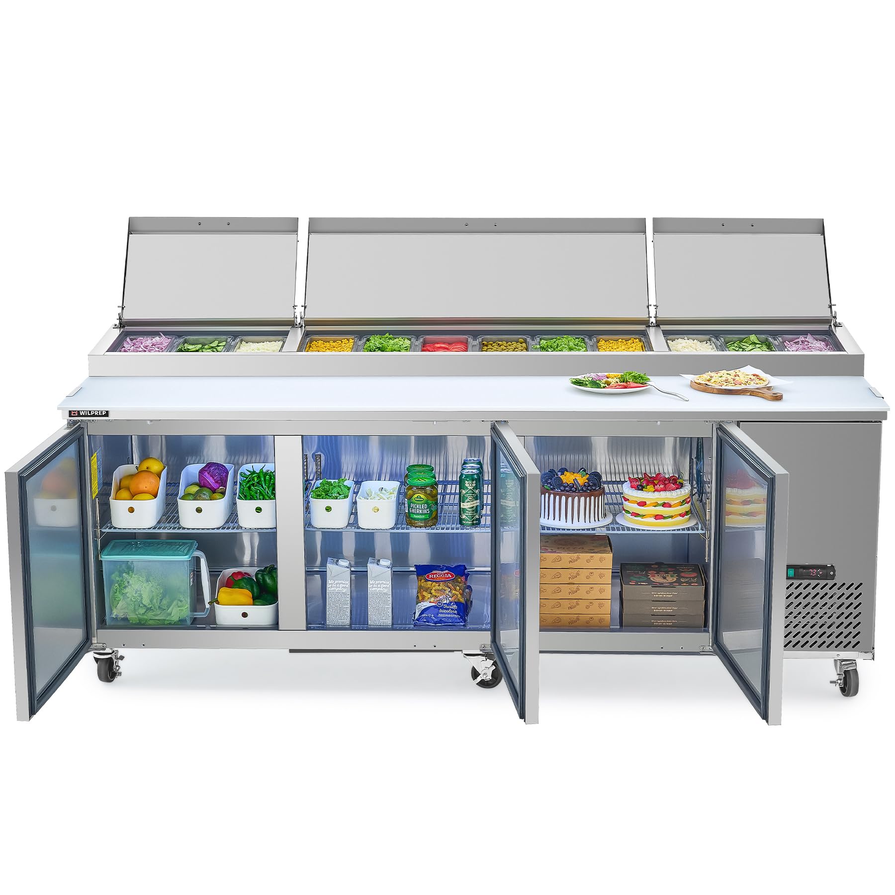 Amazon.com: WILPREP Refrigerated Pizza Prep Table, 94" 3 Door ...