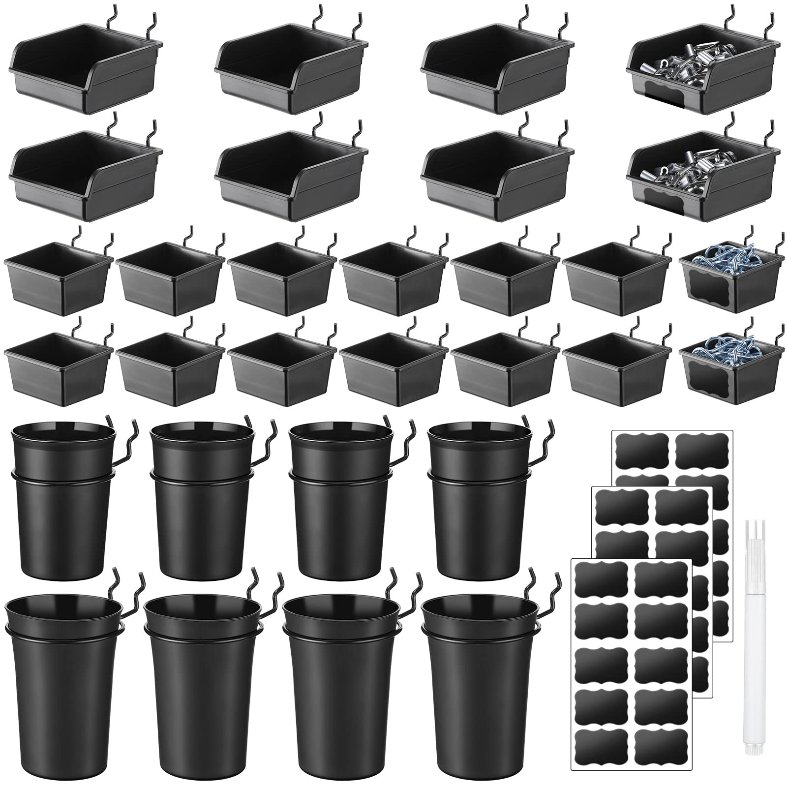 64 Pieces Pegboard Bins Pegboard Cups with Hooks and Loops Peg Hooks ...
