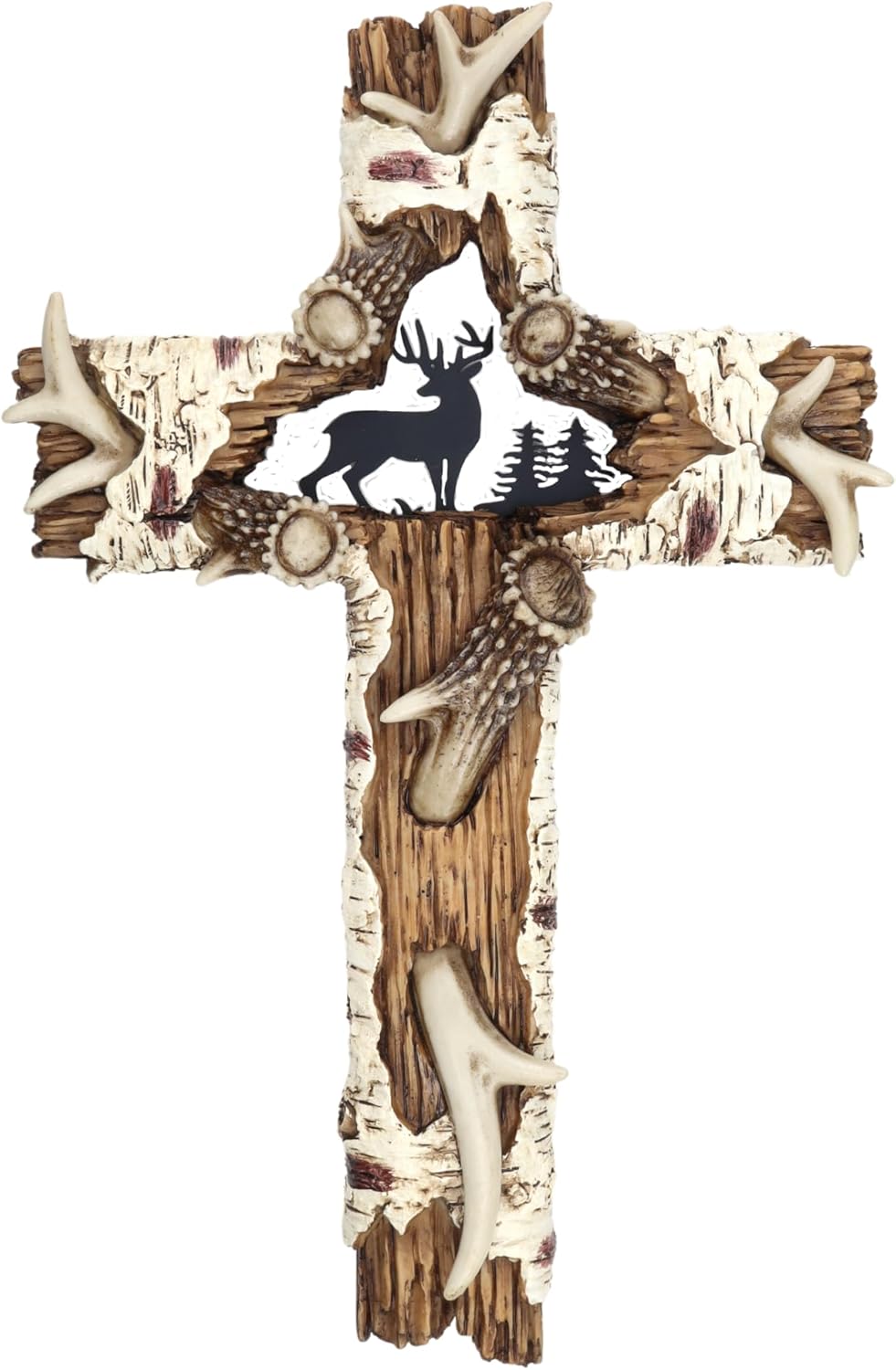 Amazon.com: Needzo Rustic Deer Antler Cross with Silhouette, Unique ...