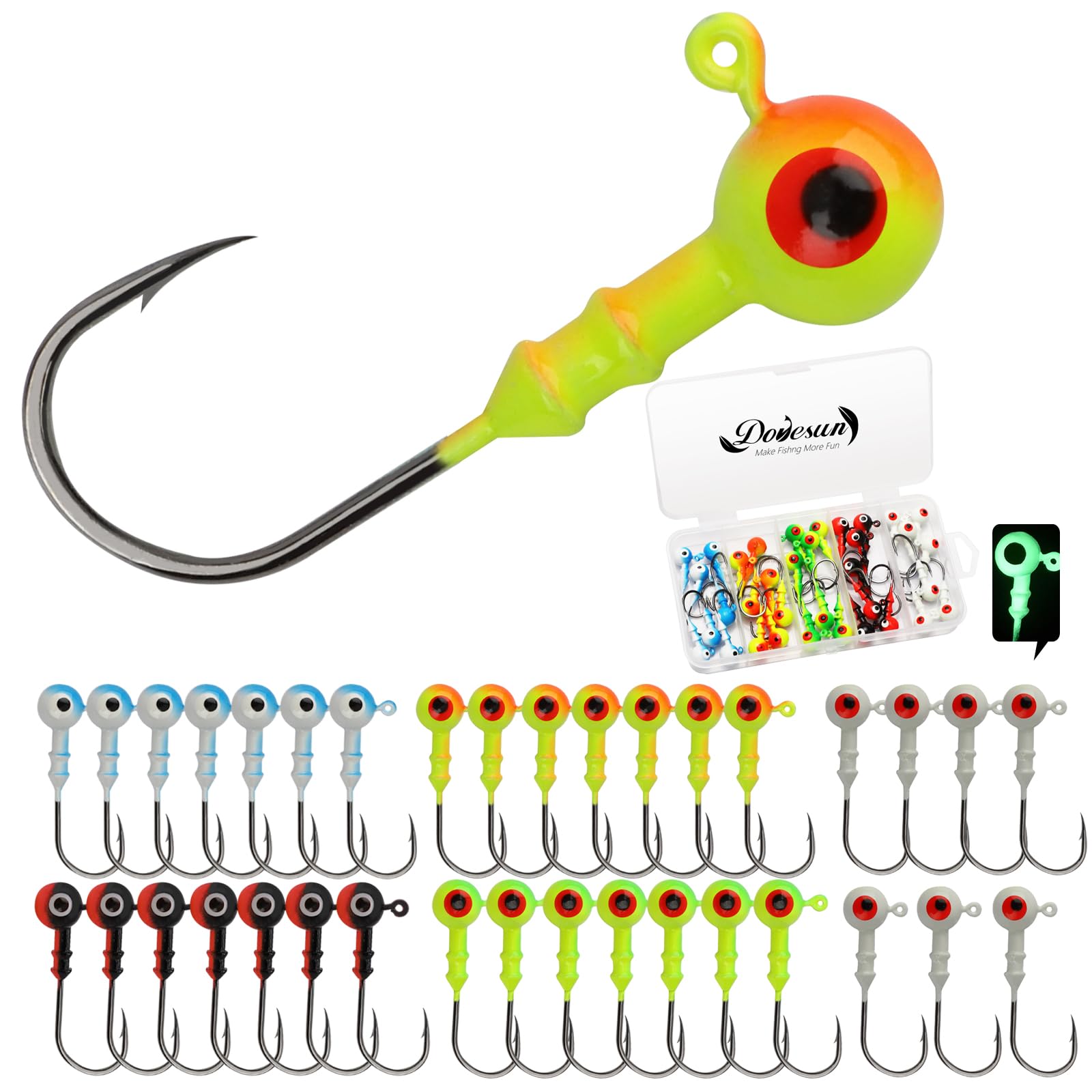 Dovesun Jig Heads for Fishing, Painted Jigheads with 3D Eye Ball ...