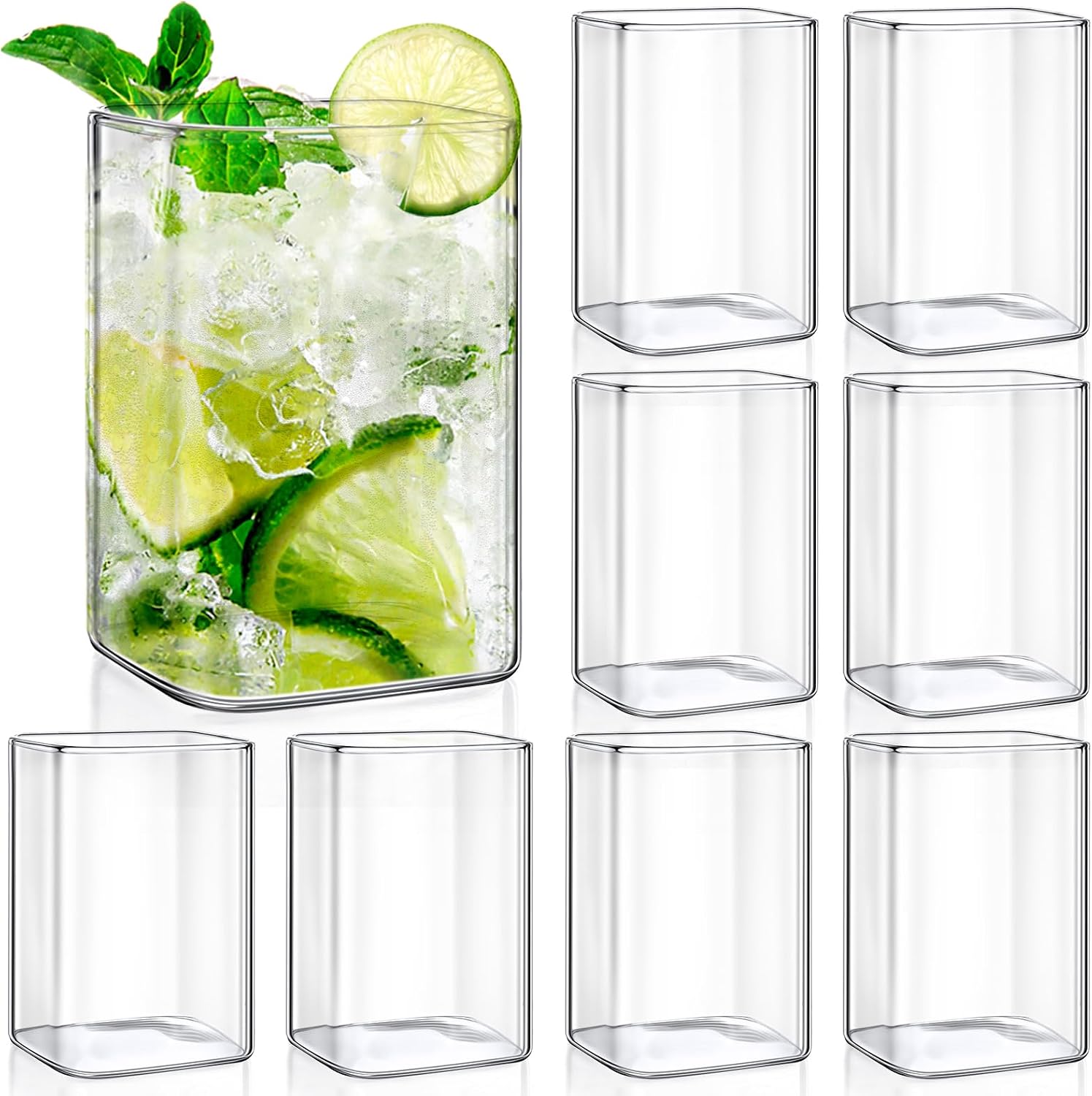 Amazon.com | Tessco 8 Set Square Drinking Glasses Square Glass Cup ...