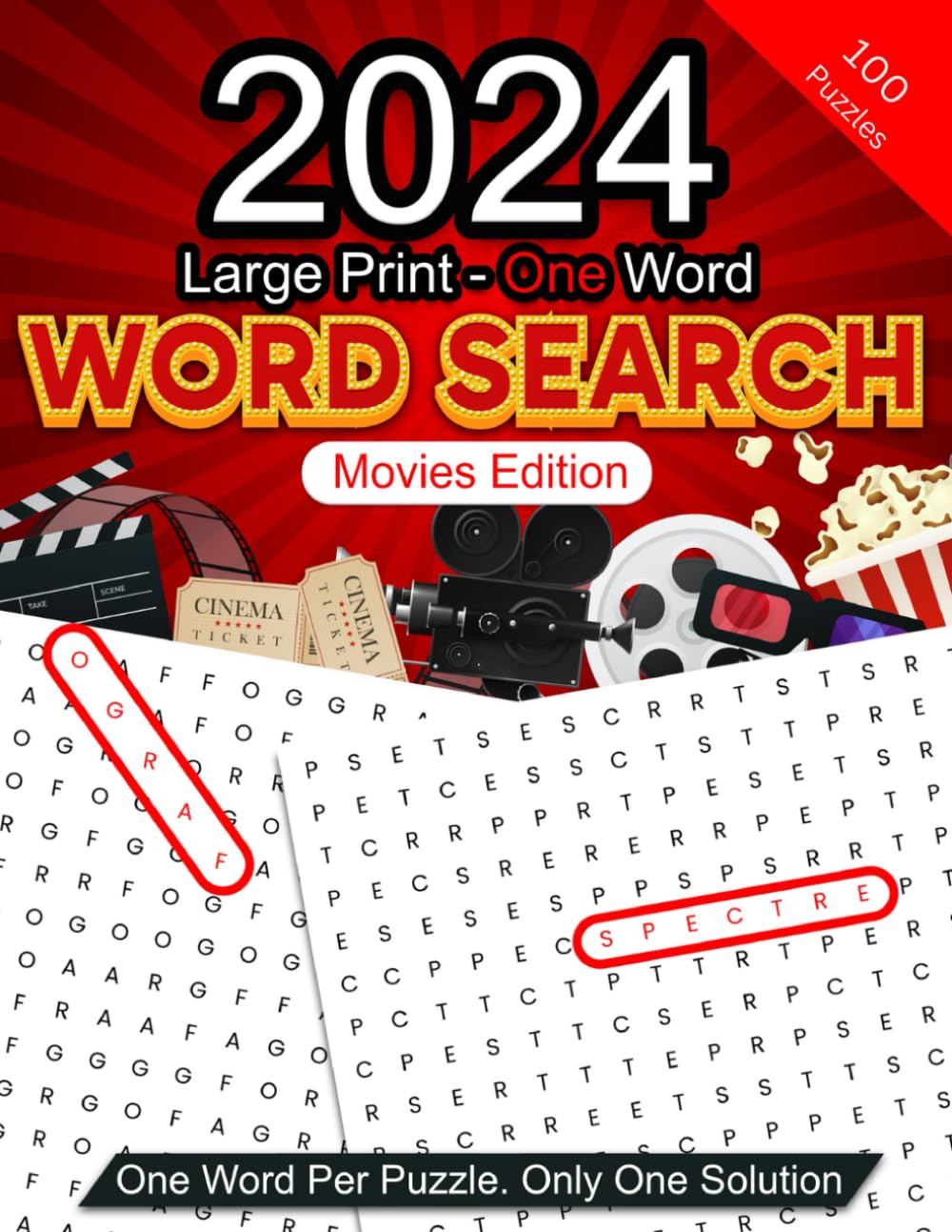 2024 Large Print - One Word Word Search - Movies Edition: One word per ...