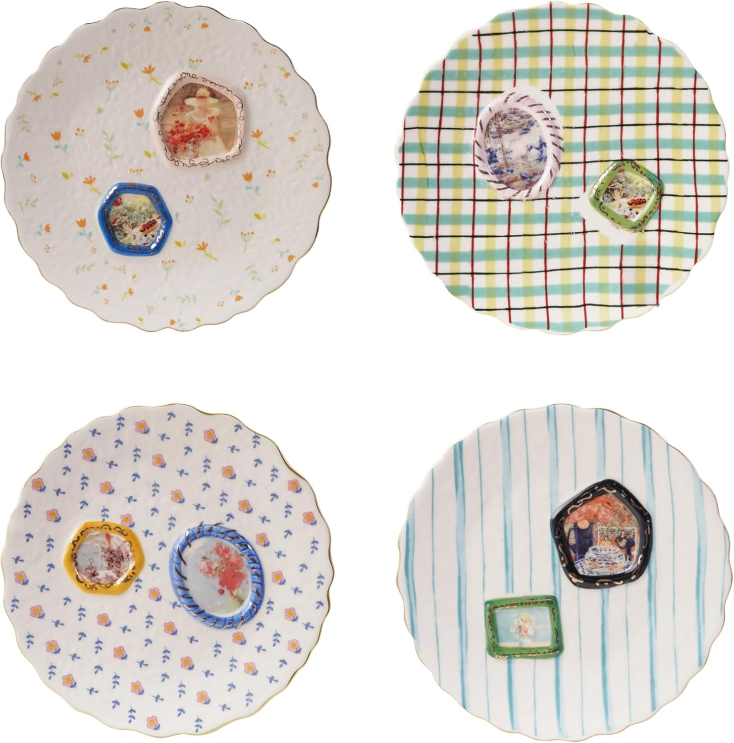 Amazon.com | Creative Co-Op 4-Piece Stoneware Plate with Pattern and ...