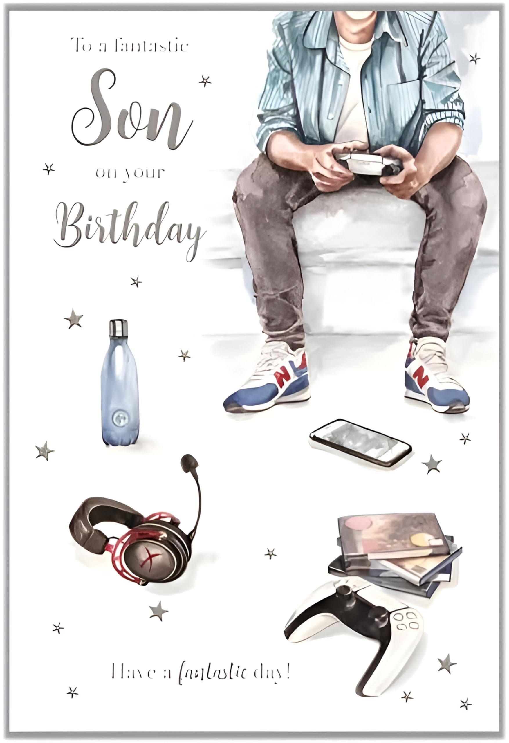 Fantastic Son Birthday Card - Young Man Playing Video Games Embossed ...