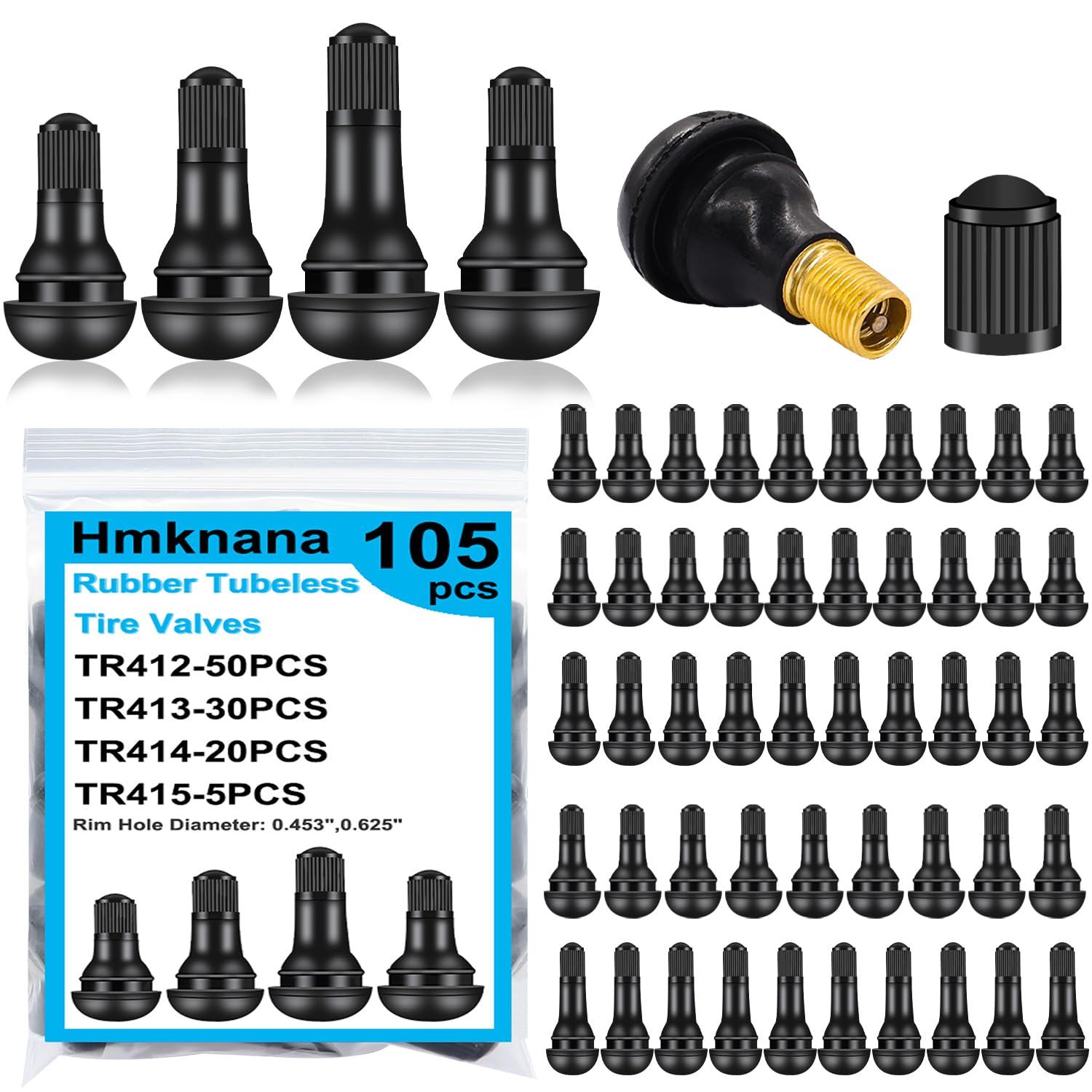 Amazon.com: Hmknana 105PCS Tire Valve Stems TR412, TR413, TR414, TR415 ...