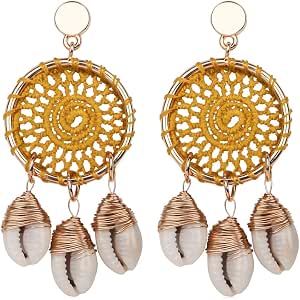 Xinqiao - arete bohemios hechos a mano con forma de concha atrapasueños ...