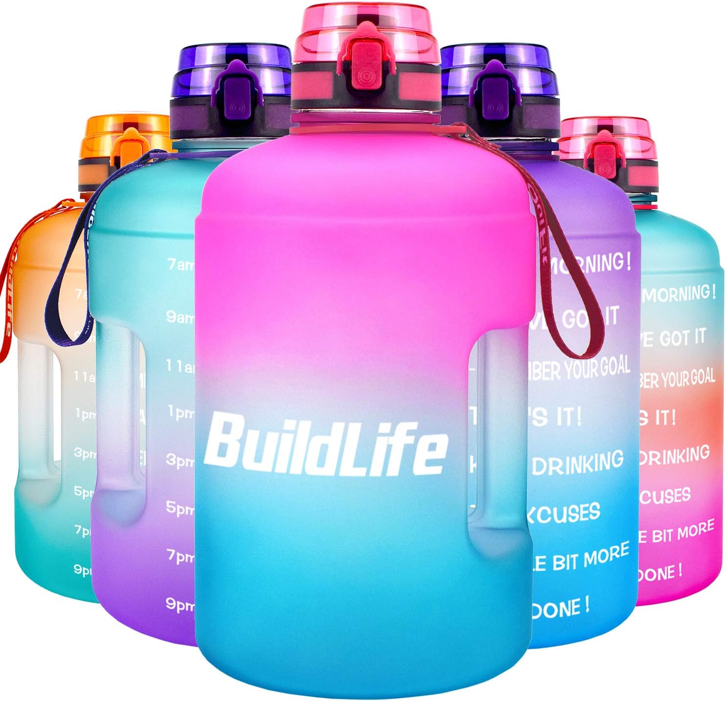 BuildLife Water Bottle with Time Markings - 2.2 Litre BPA Free Drinking ...