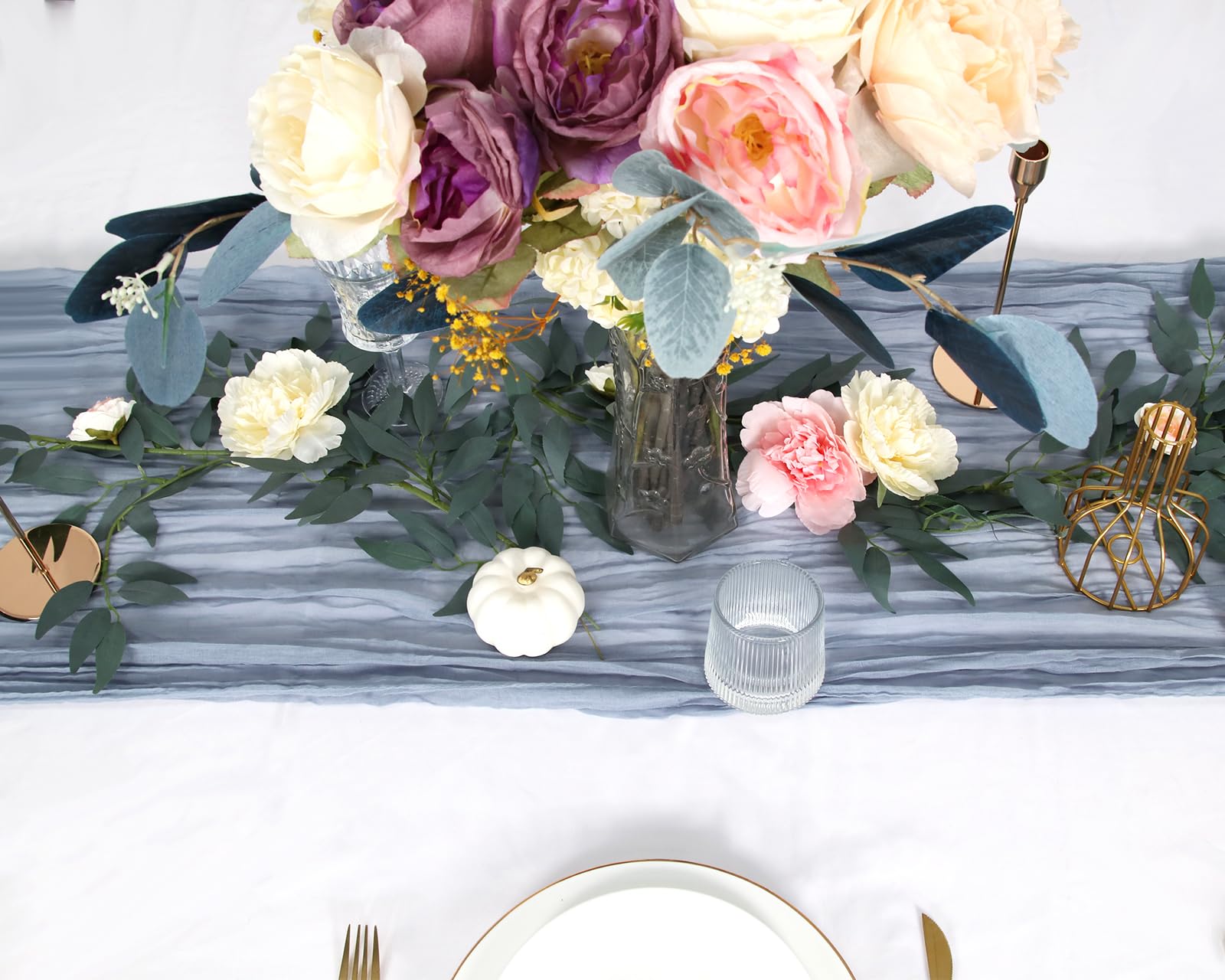 Snapklik.com : 3 Pack 160" Dusty Blue Cheesecloth Table Runner-13.3ft ...