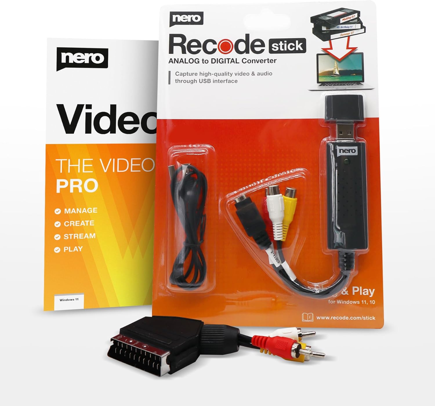 Nero VHS to USB Video Grabber Recode Stick with Video Editing Software ...
