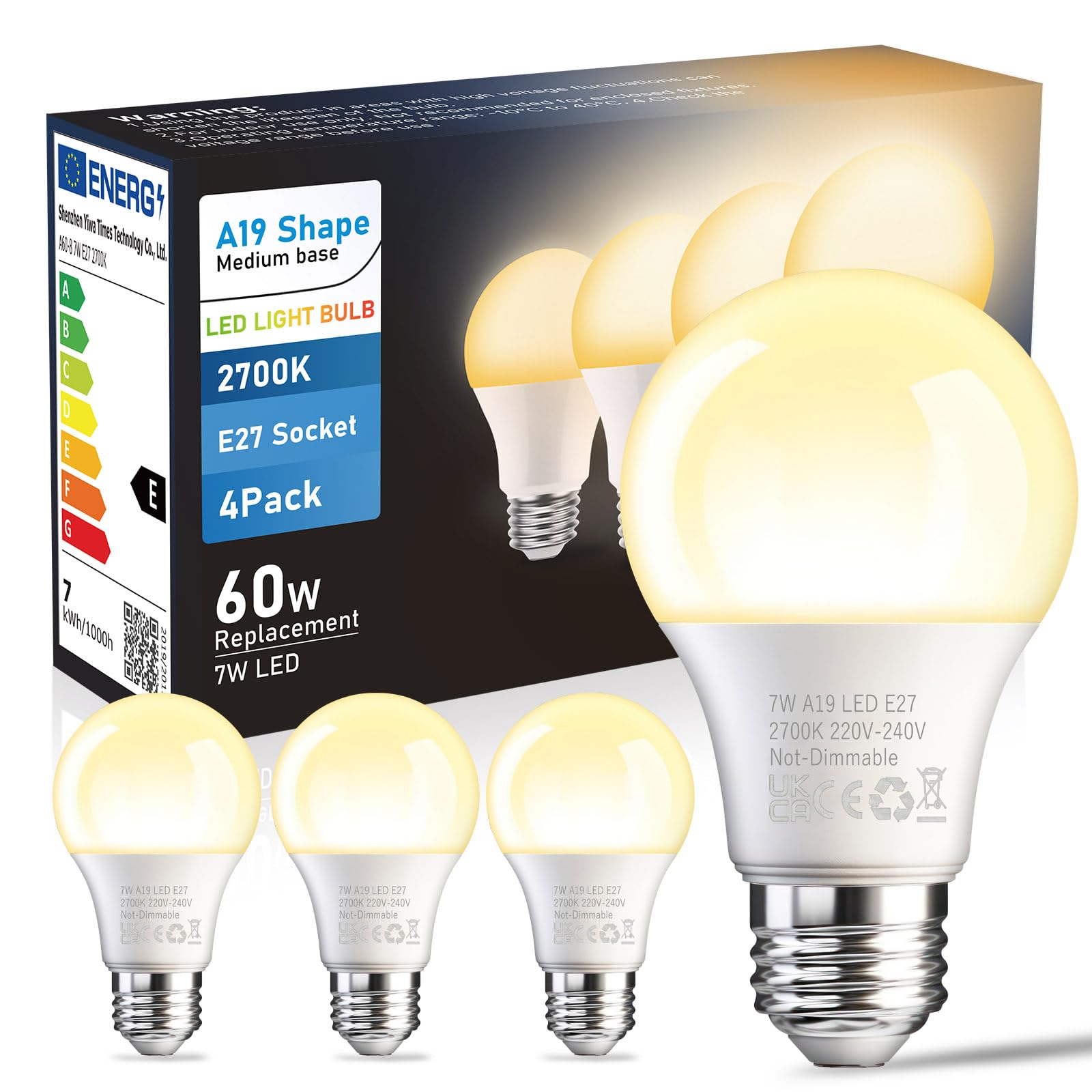 COFEMY E27 Screw LED Bulb - 60 Watt Equivalent LED Bulbs, 806 LM Warm ...