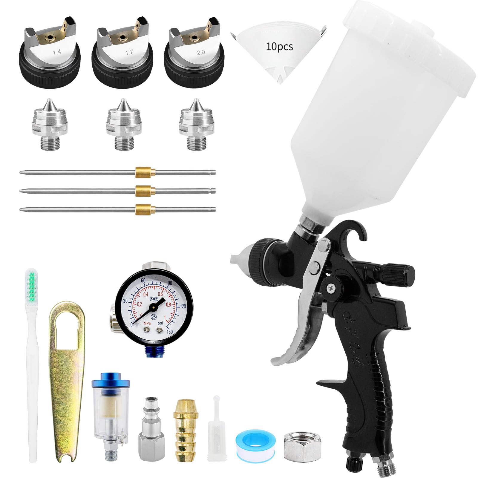Amazon.com : RRJ HVLP Spray Gun Kits with Air Regulator, Air Spray ...
