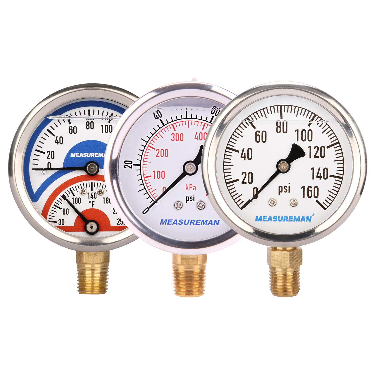 Measureman Tridicator, Thermo-Manometer, 2-1/2", 0-160psi/30-250 deg F ...