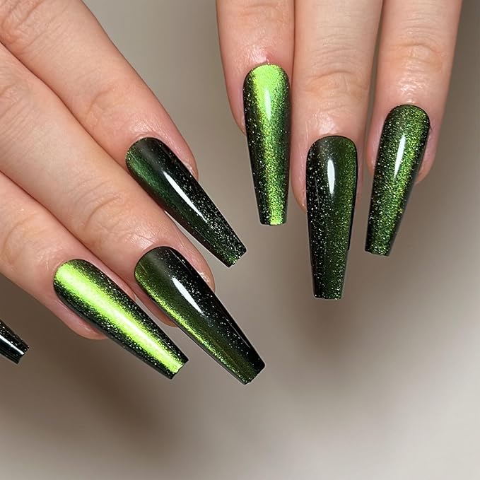 Amazon.com: Cat Eyes Extra Long Press on Nails Coffin Shape, Artificial ...