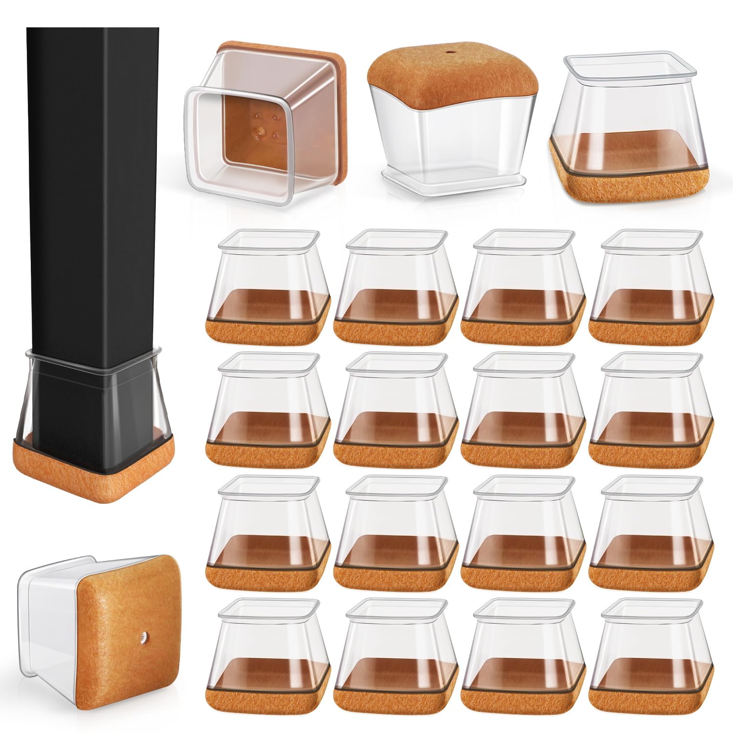 Square Chair Leg Floor Protectors, 16 Pcs Silicone Chair Leg cover caps ...