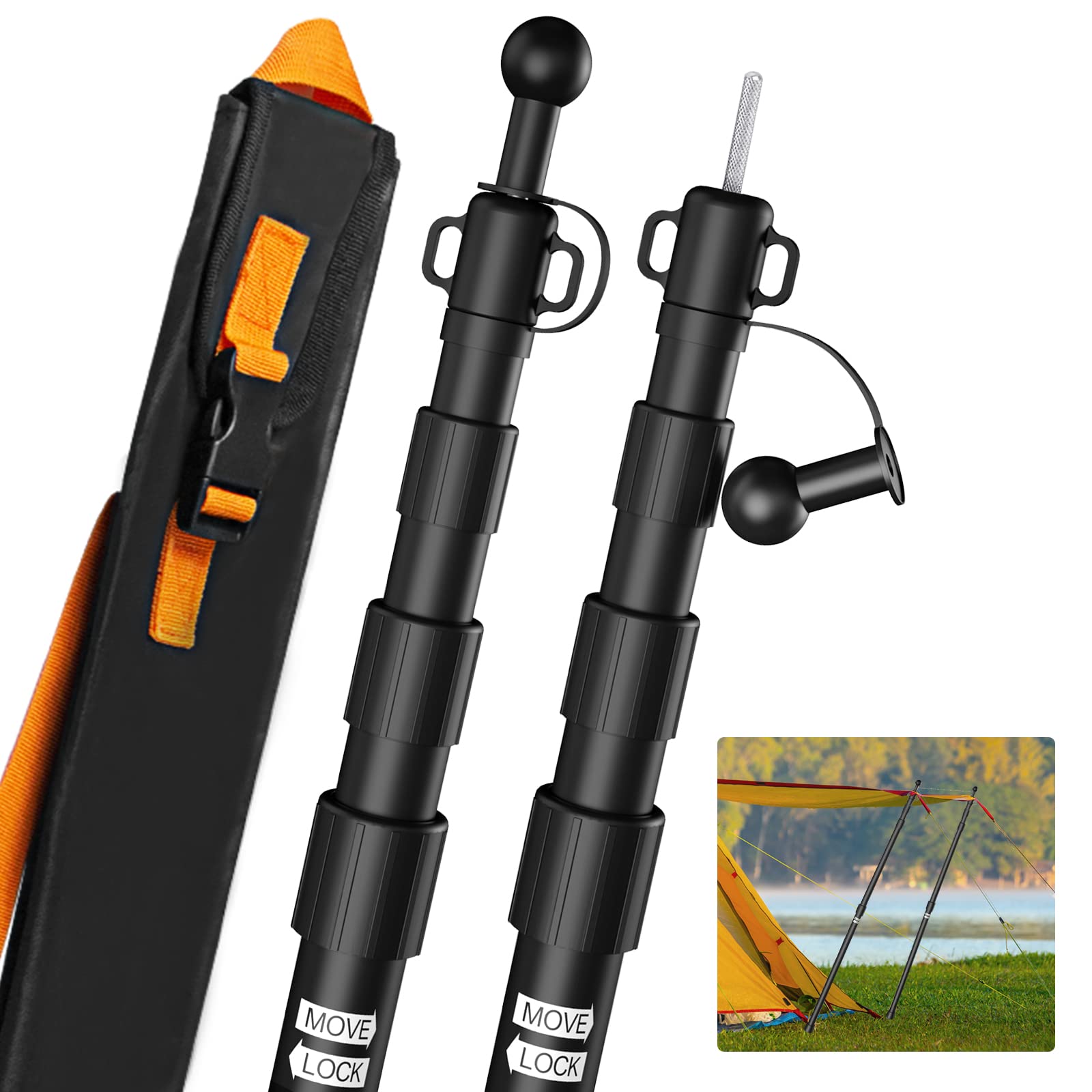 PooLuck Telescoping Tarp Poles - 8.1FT Adjustable Aluminum Tent Poles ...