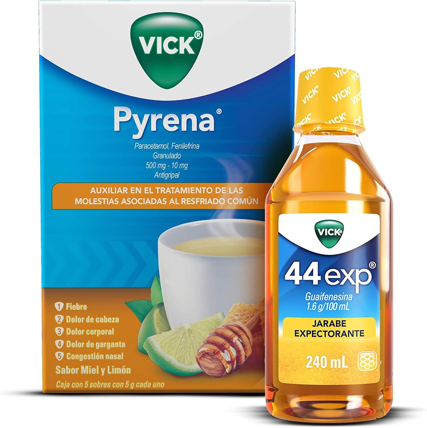 Vick - Pack Jarabe 44 Expectorante, Sabor Miel, Mentol y Eucalipto, para Tos con Flemas, 240 ml ...