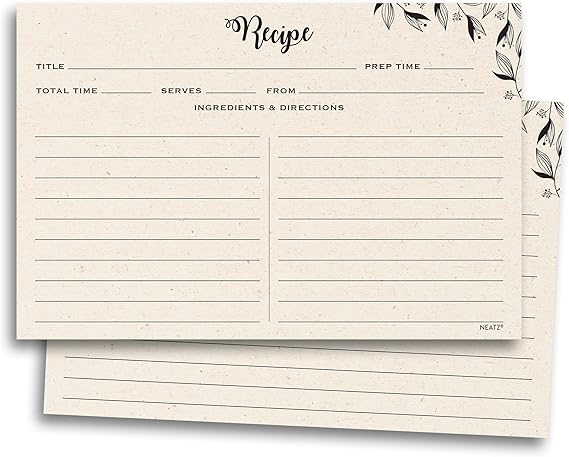 Amazon.com: Neatz Spacious Recipe Cards 4x6” - 50 count, Double Sided ...