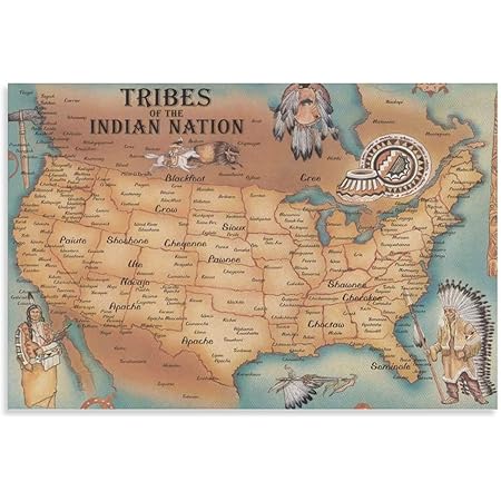 Amazon.com: Native American Art Decor Tribes Map Posters Wall Art ...