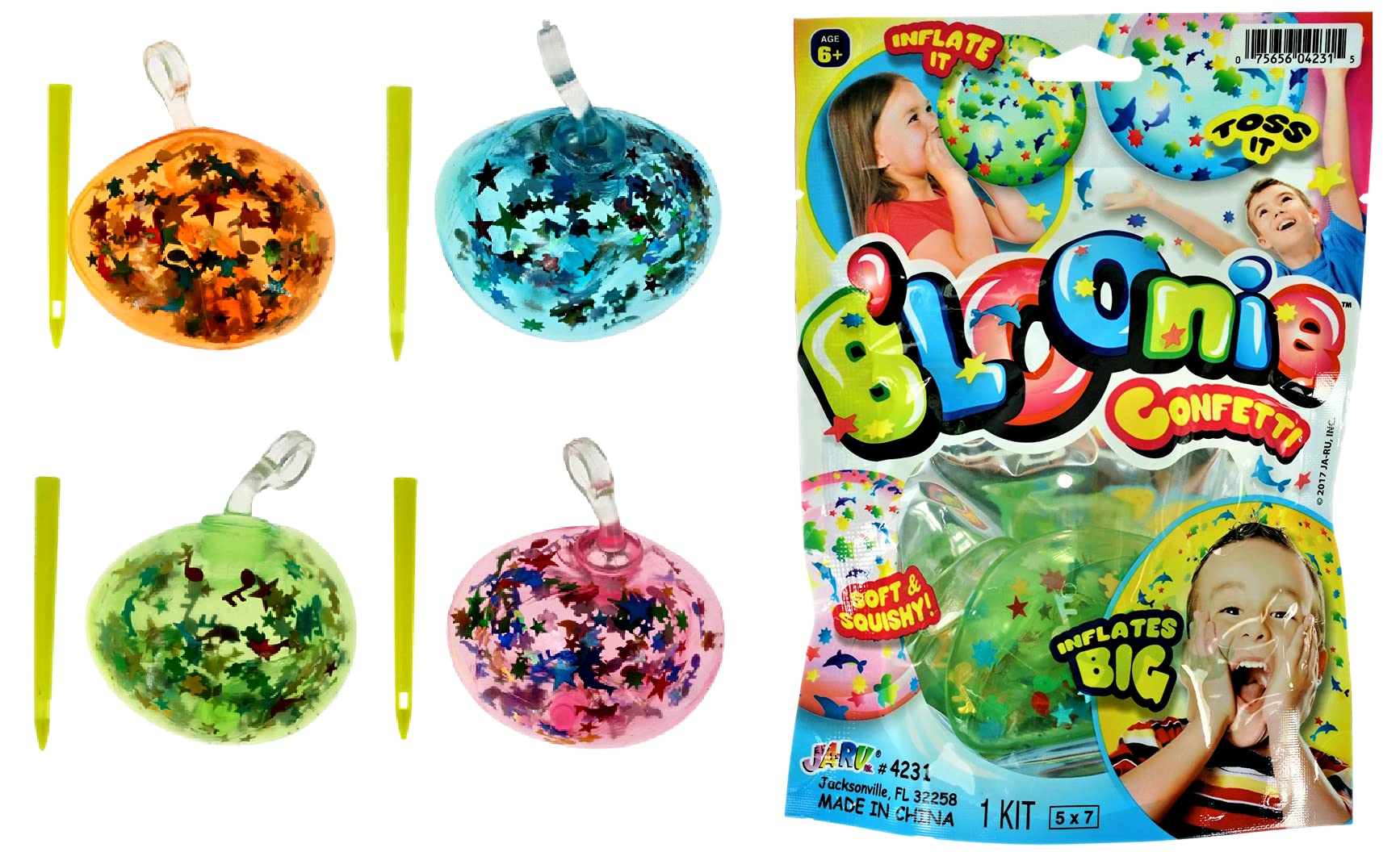 Buy JA-RU Bloonies Inflatable Balls Soft Stretchy Squishy with Confetti ...