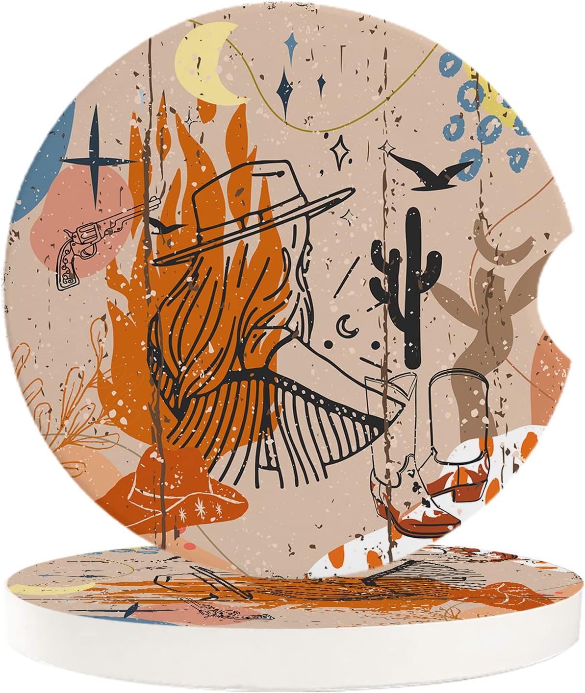Amazon.com | Cowboy Western Car Coasters for Drinks Set of 2 | Country ...