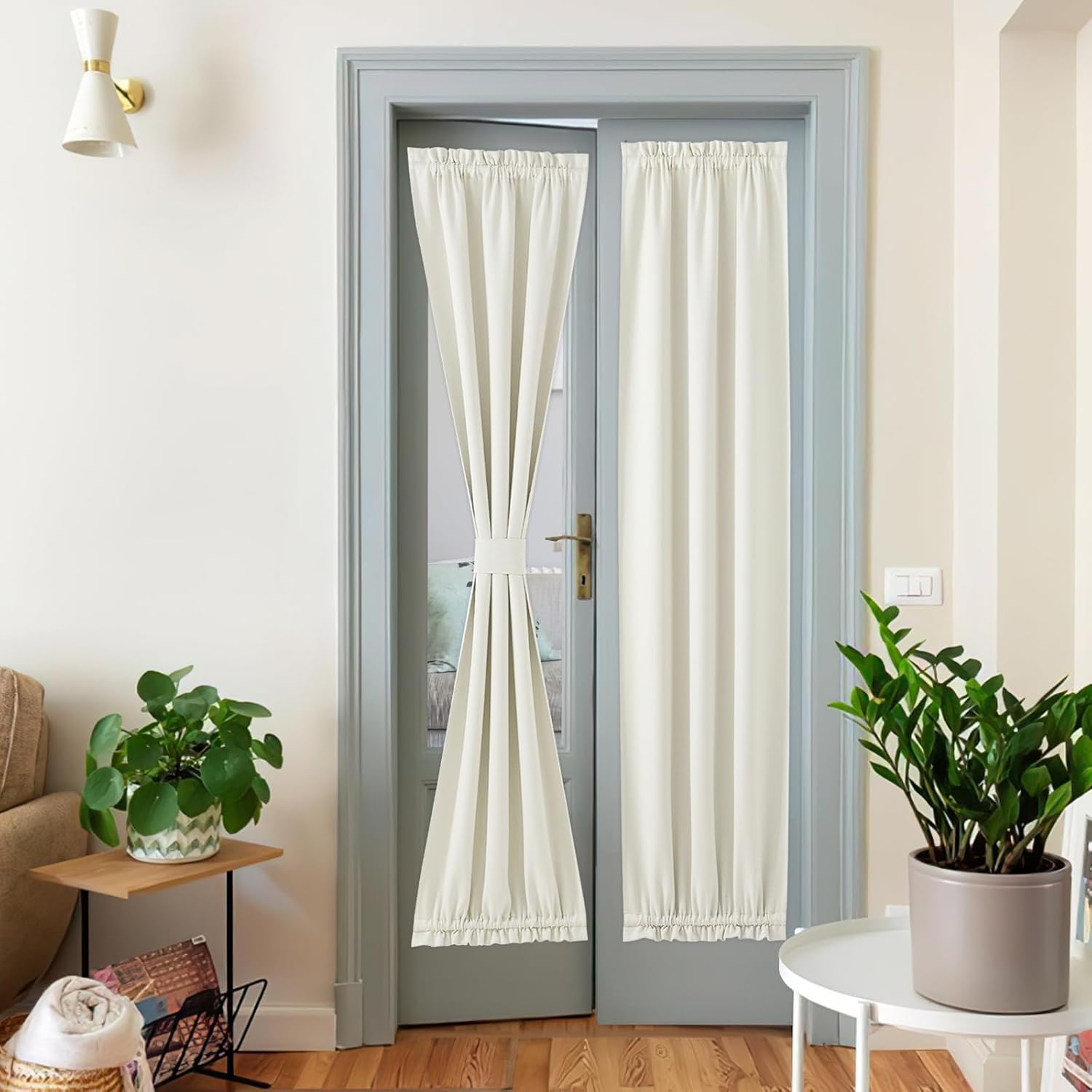 Amazon.com: NICETOWN French Door Curtain 26 X 72 Inch, Faux Linen Blackout Door Curtain Privacy ...