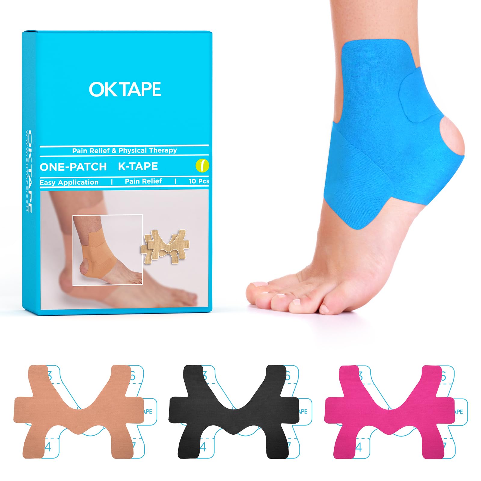 Amazon.com: OK TAPE Precut Kinesiology Ankle Tape, 10 Pcs, Pain Relief ...