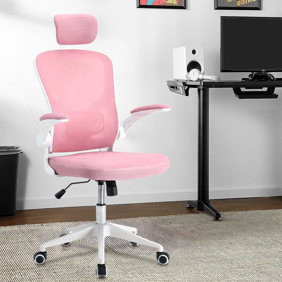 Cadeira de escritório ergonômica com estofado de mesh (Rosa) : Amazon ...