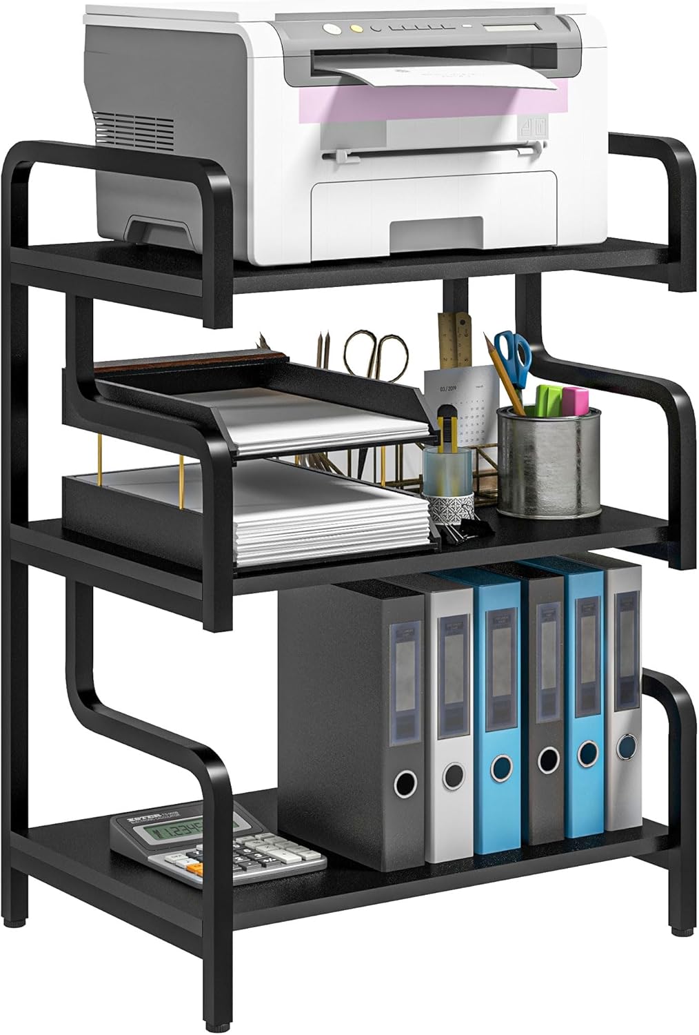 Amazon.com: HOMCOM 3-Tier Printer Stand with Storage, Industrial Metal ...