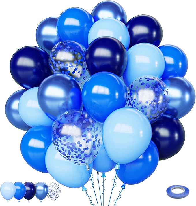 Amazon.com: Blue Balloons Set, 65pcs 12 inch Metallic Blue Balloons ...