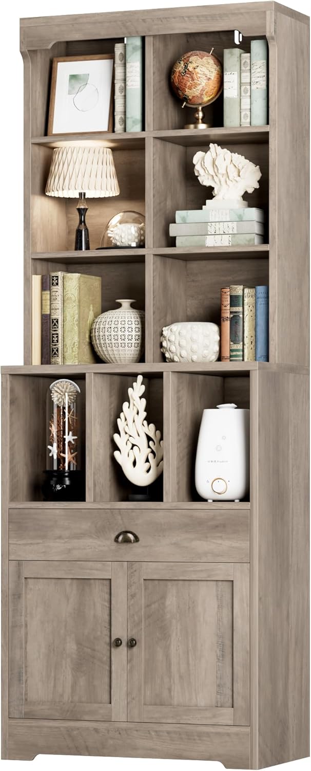 Amazon.com: Keyluv 80” Tall Bookcase with Storage, Bookshelf with ...