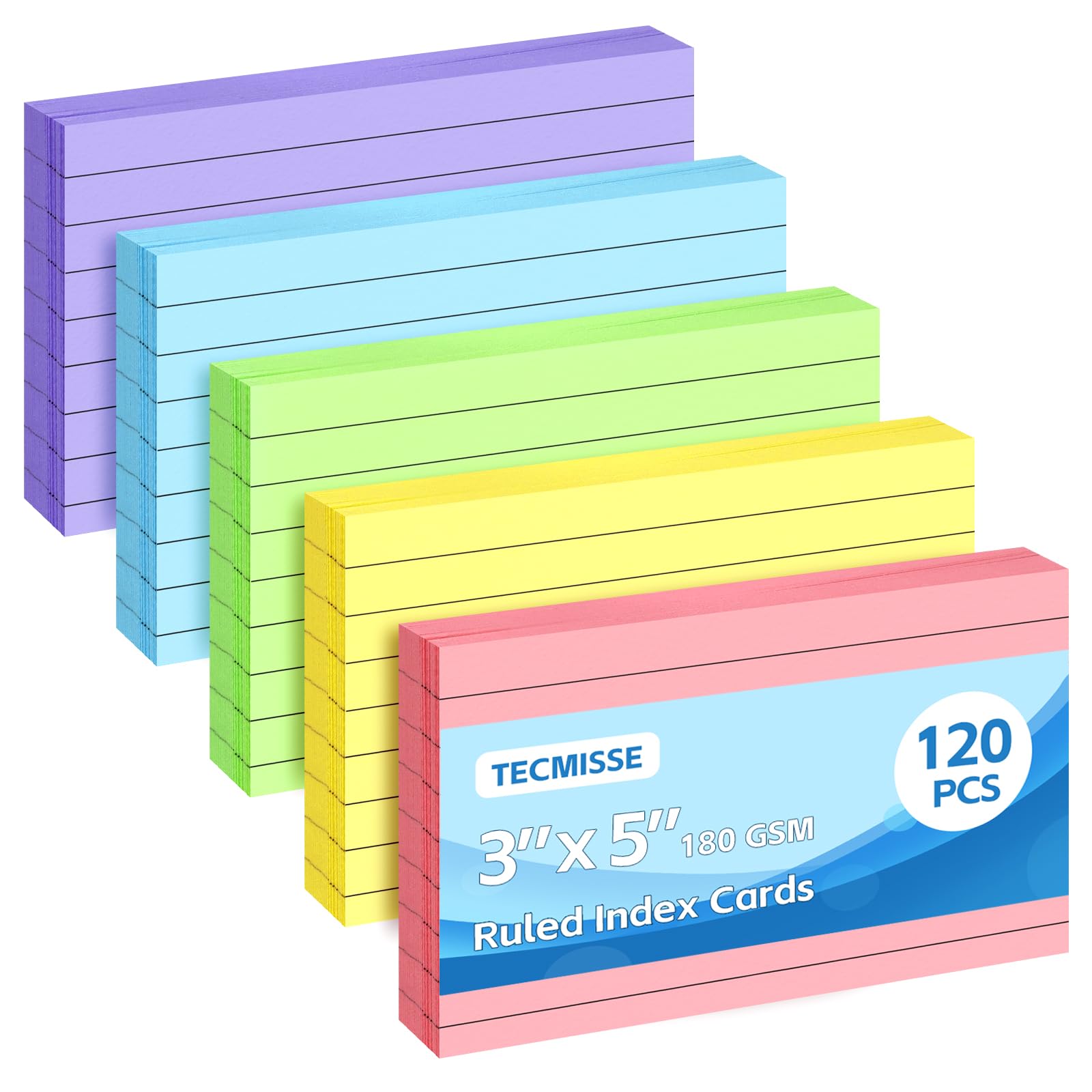 Snapklik.com : 3x5 Index Cards Colored, 120 PCS Ruled NoteC Ards, Lined ...
