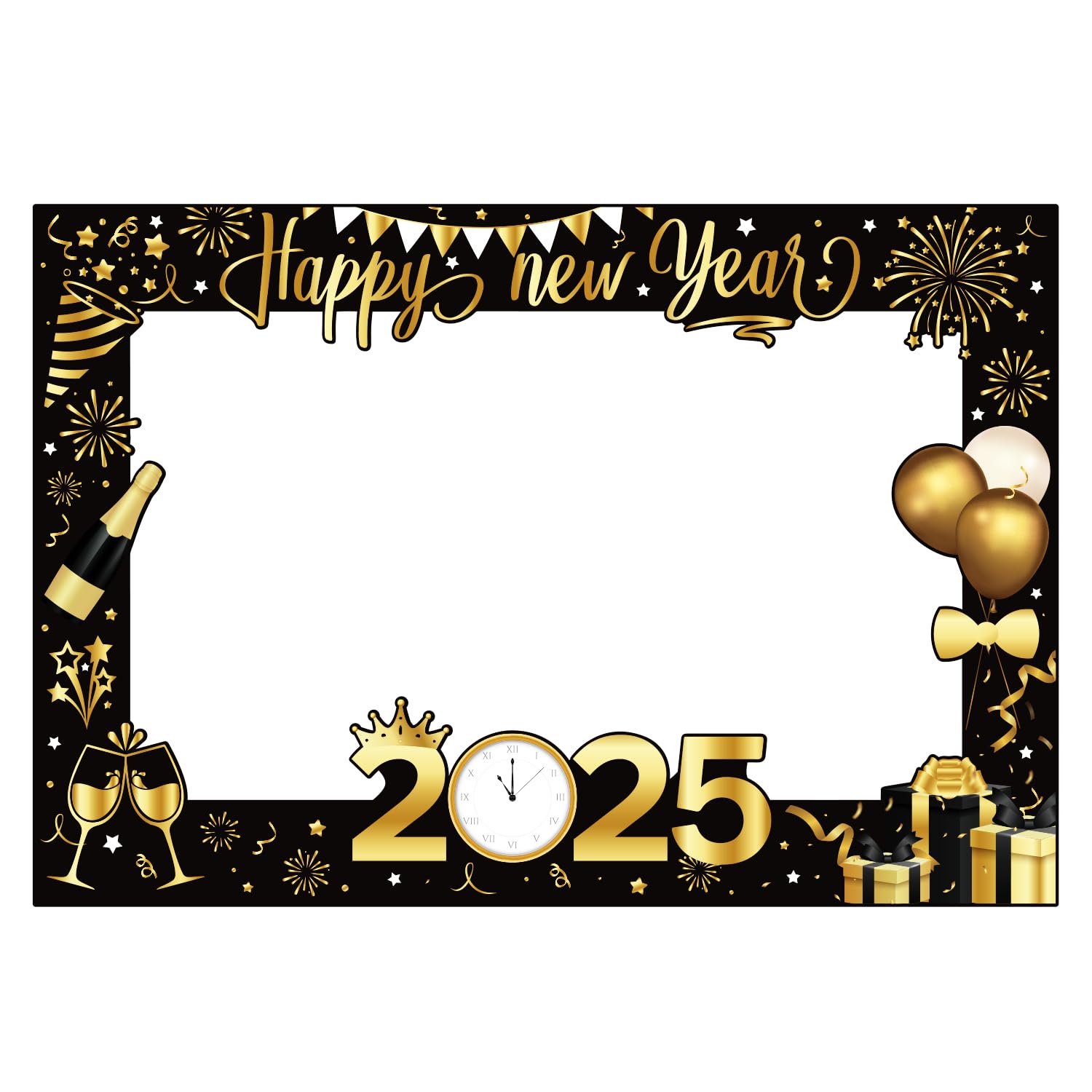 Amazon.com: 2025 New Year's Eve Photo Booth Frame, Gold Black Party ...